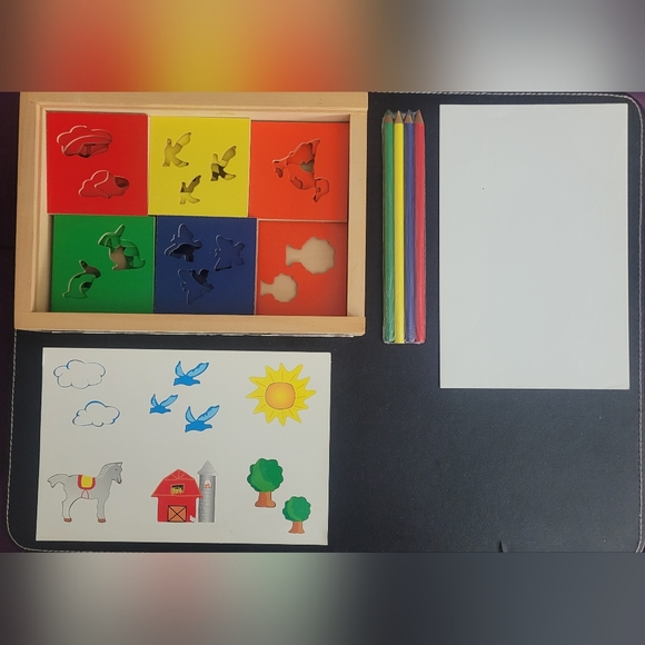 Melissa & Doug | Toys | Melissa And Dougs Wooden Stencil Box With 3 ...